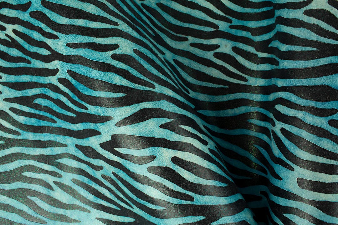 Blue/black With Sparkles Zebra Print ITALIAN Leather Calf Cow Hide ...