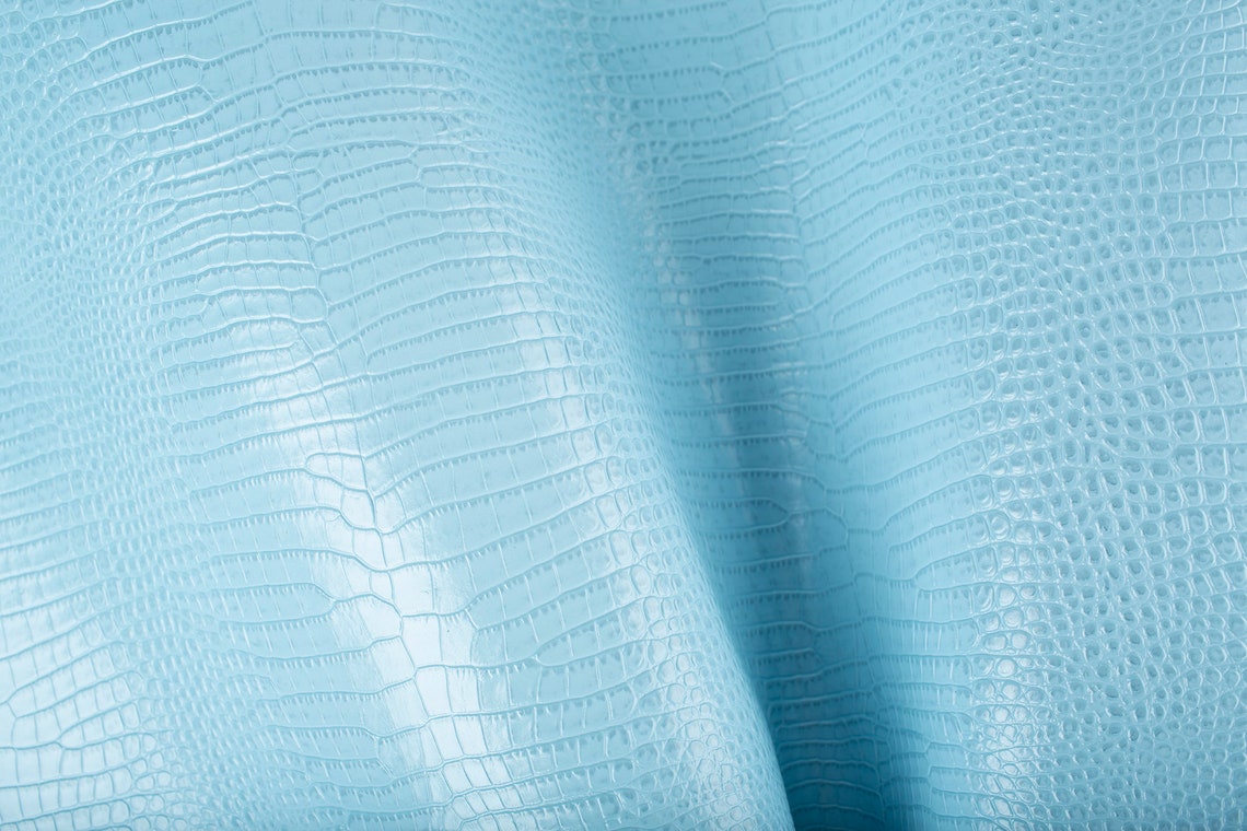 Sky Blue Crocodile Embossed Print ITALIAN Leather Calf Cow | Etsy
