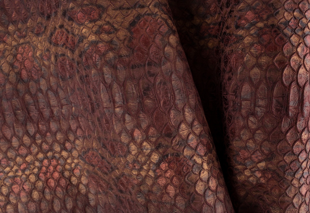 Marsala/gold Vintage ITALIAN Python Print ITALIAN Leather Lamb Sheep ...