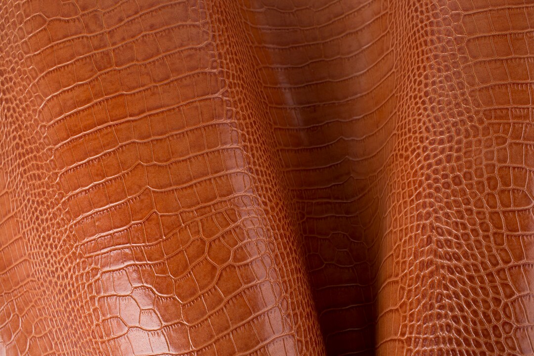 Dark Orange Crocodile Embossed Print ITALIAN Leather Calf Cow Hide ...