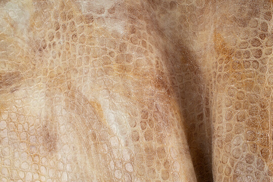 Light Beige Vintage Crocodile Embossed Print ITALIAN Leather Calf Cow ...