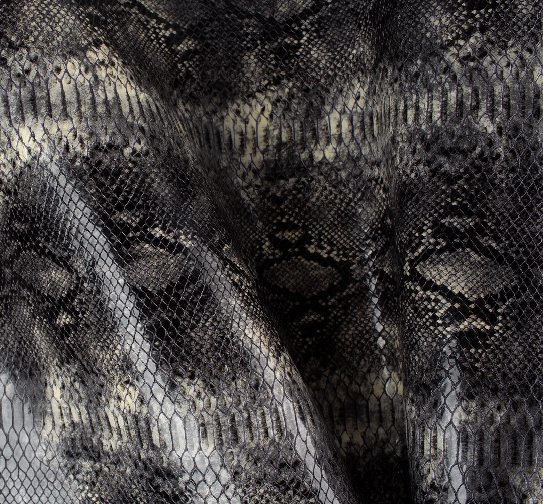 Black/white ITALIAN Python Embossed Print ITALIAN Leather Calf Cow Hide ...