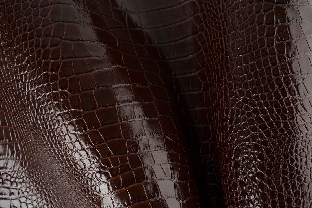 Dark Brown Crocodile Embossed Print ITALIAN Leather Calf Cow Hide ...