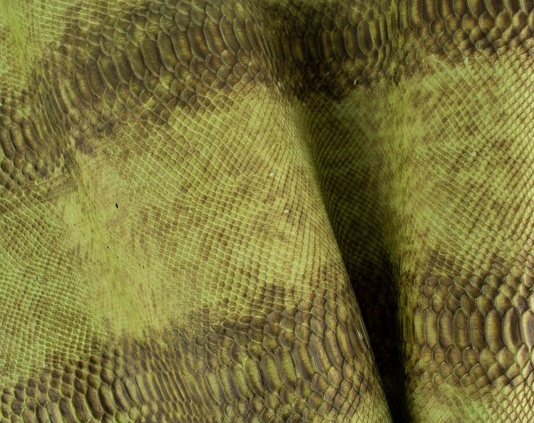 Green Nubuk Vintage ITALIAN Python Embossed Print ITALIAN Leather Calf ...