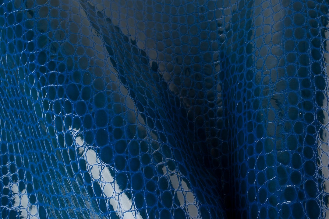 Blue Saturated Crocodile Embossed Print Patent ITALIAN Leather Calf Cow ...