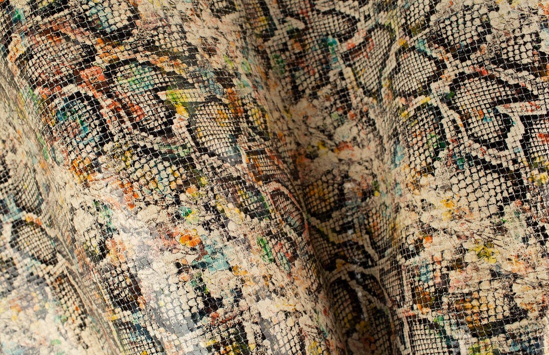 Multicolor ITALIAN Embossing Print Python on a Background of Flowers ...