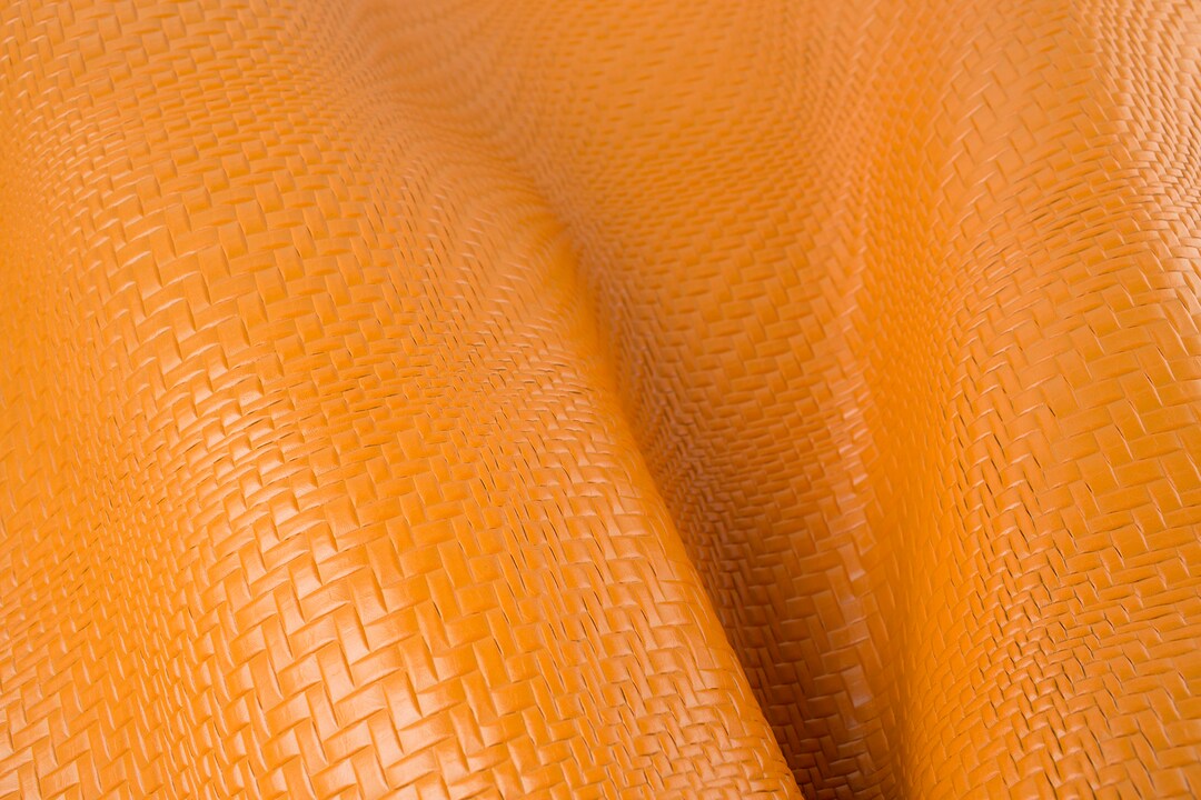 Orange Yellow ITALIAN Braided Embossed ITALIAN Leather Calf Cow Hide ...