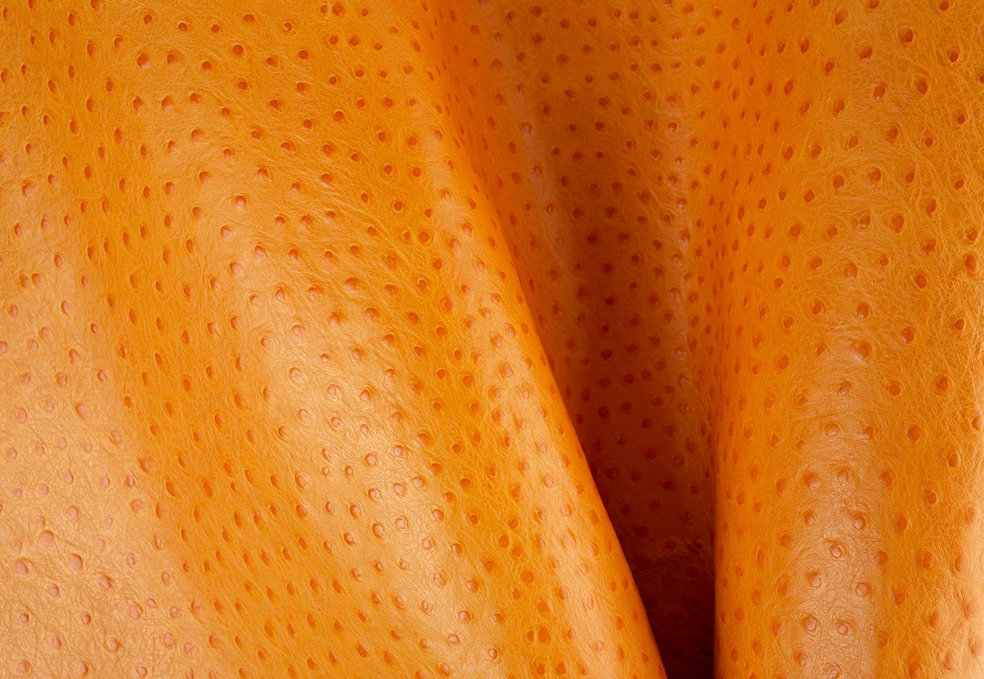 Orange ITALIAN Ostrich Embossed Print Leather Calf Cow Hide Scraps ...
