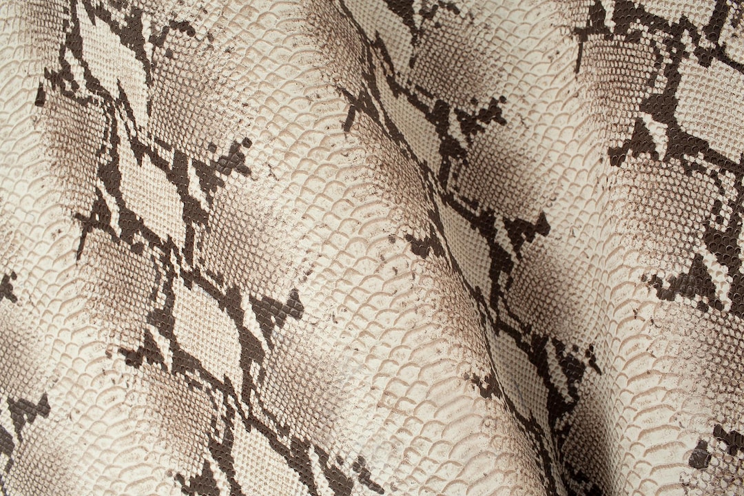 Beige and Black ITALIAN Python Print ITALIAN Leather Lamb Sheep Hide ...
