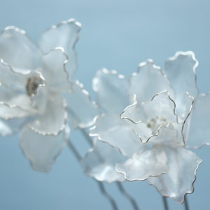 Pearl White Translucent Flowers With a Silver Wire Frame - Etsy