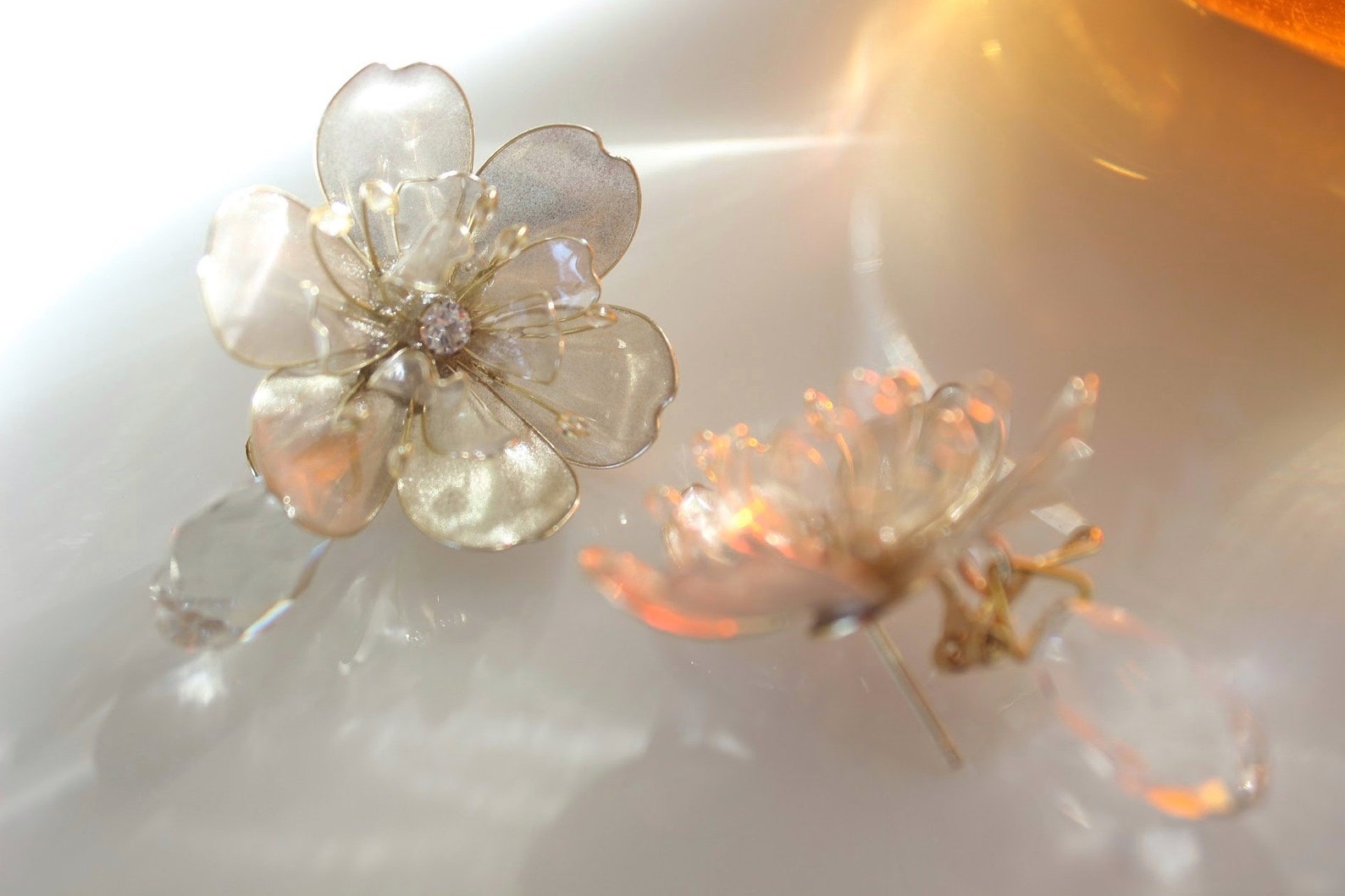 Fairycore Pearly Transparent Floral Dangling Earrings With Omega Back ...