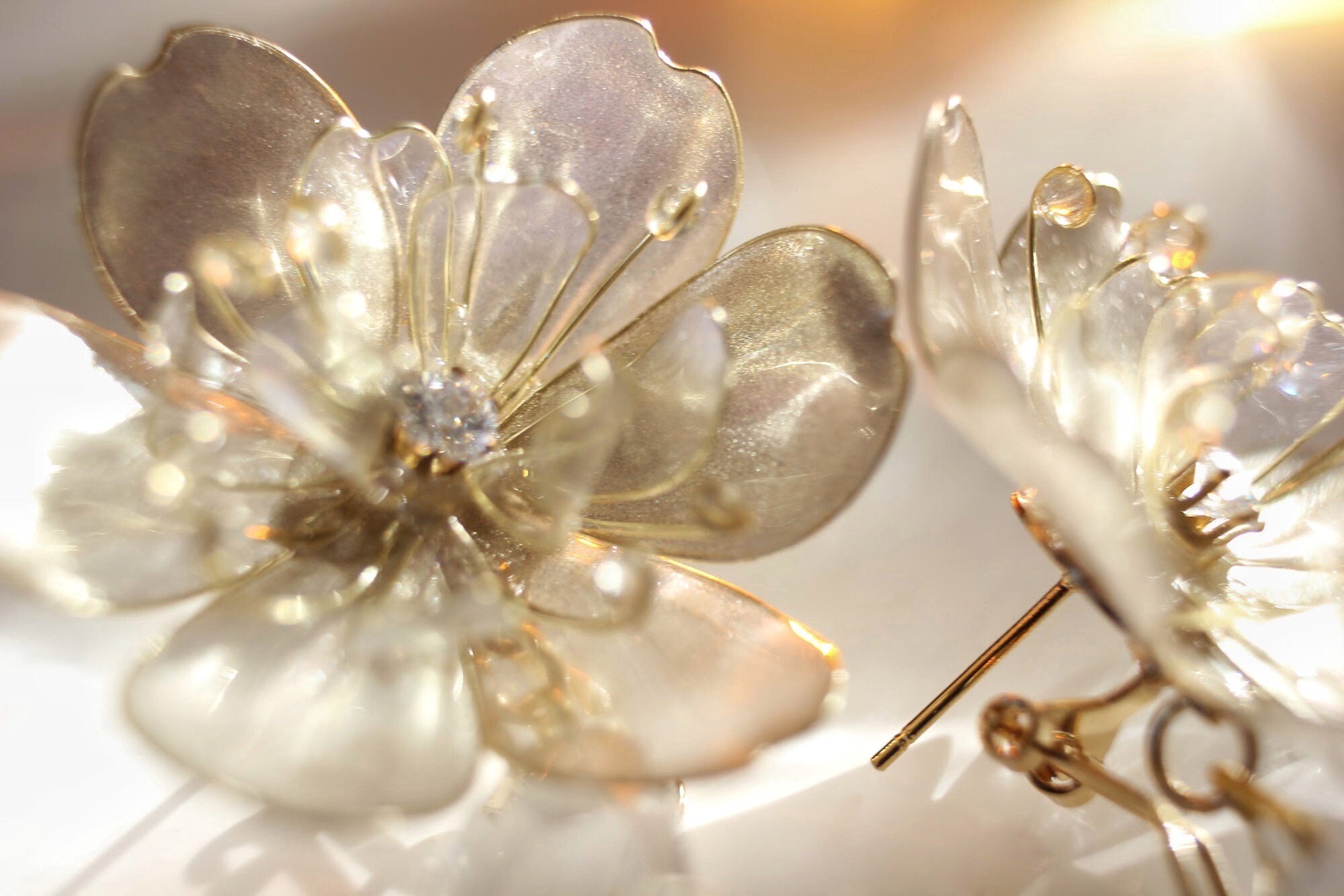 Fairycore Pearly Transparent Floral Dangling Earrings With Omega Back ...