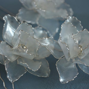 Pearl White Translucent Flowers With a Silver Wire Frame - Etsy