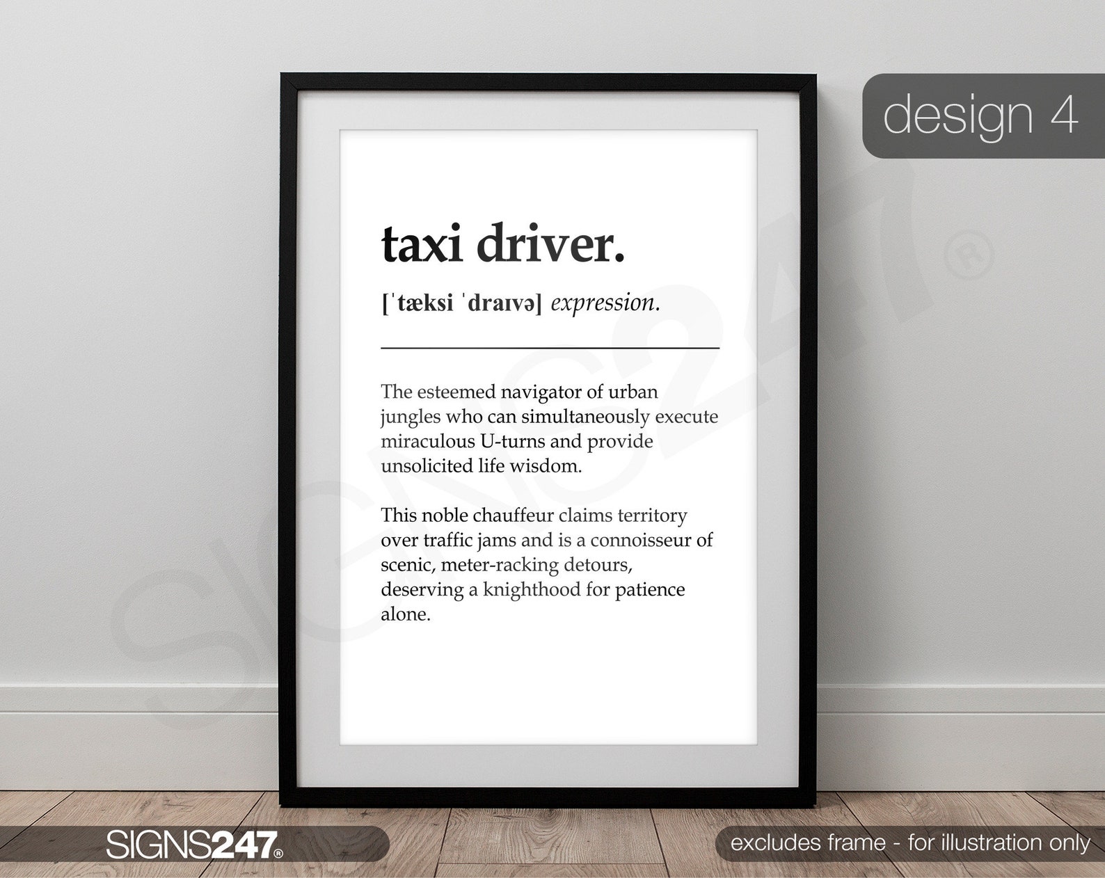 Taxi Driver Poster | Taxi Driver Quote Definition Poster | Printed ...