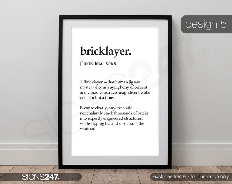 Bricklayer Poster | Bricklayer Quote Definition Poster | Printed Poster ...