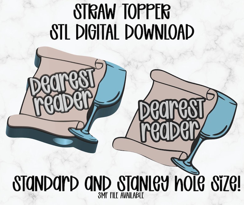 Dearest Reader Trendy Straw Topper – 3MF |STL File (digital Download ...