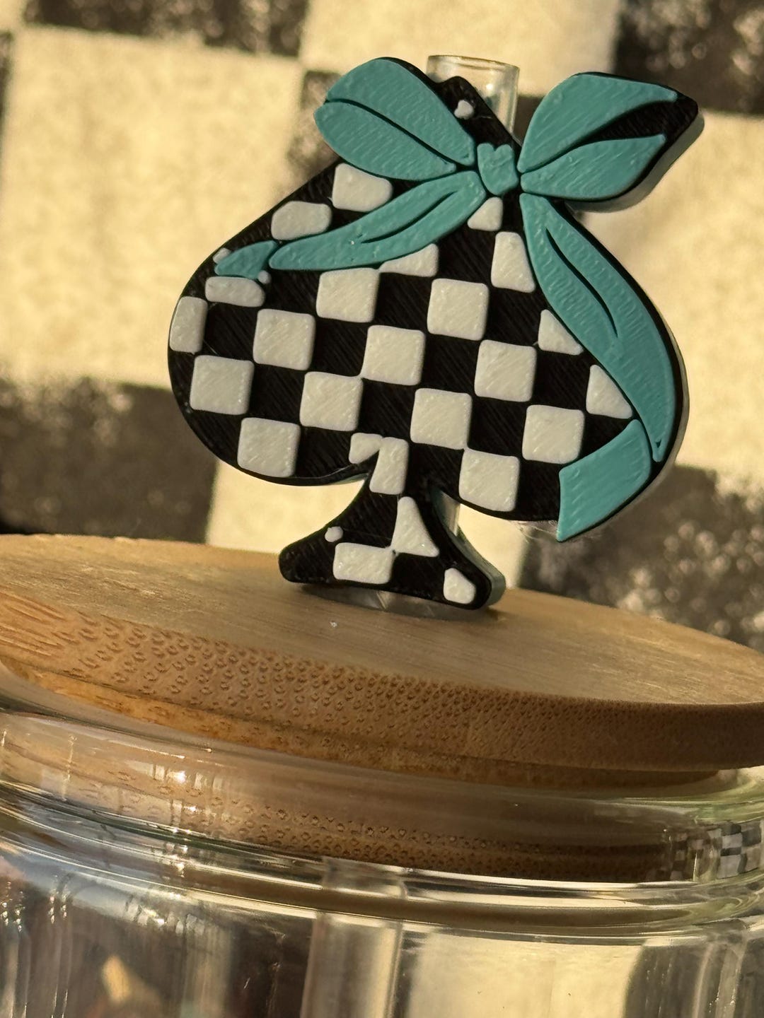 Spade Turquoise Bow Checker Straw Topper | Stanley Cup Charm - Etsy