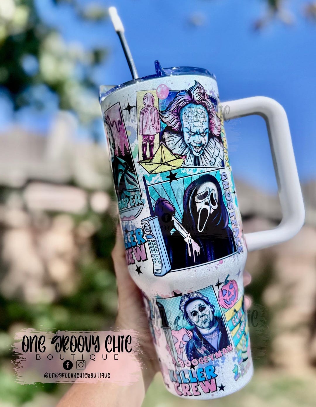 Horror Movie Tumbler: Spooky Slasher Stainless Steel Cup With Handle - Etsy