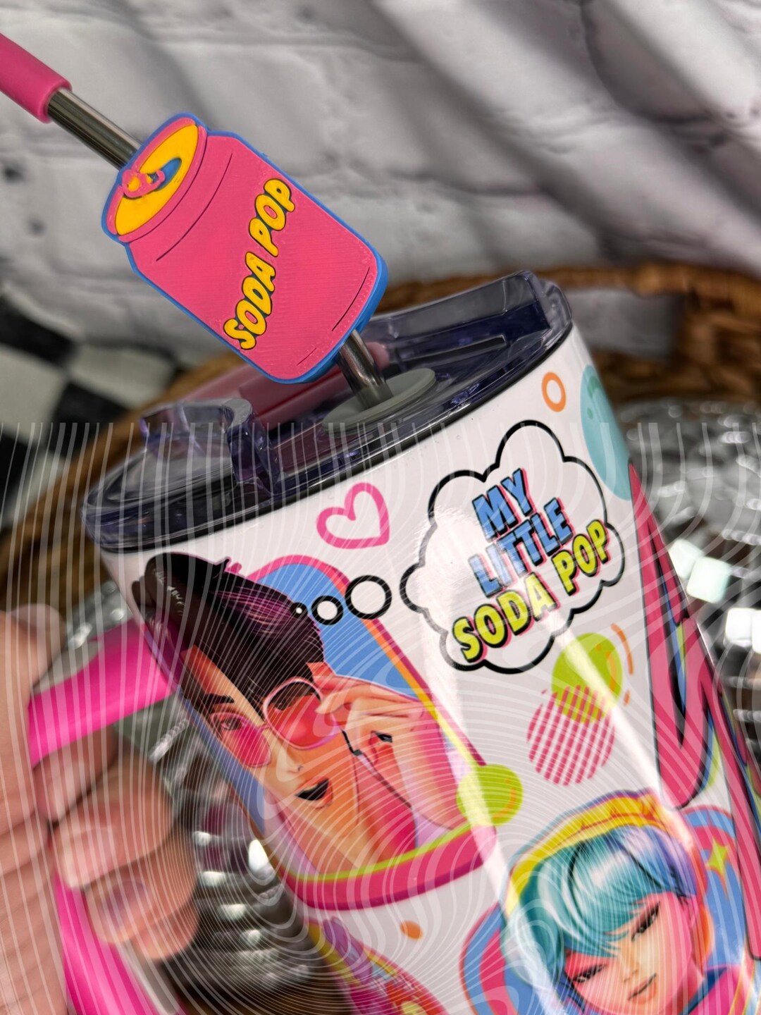 Soda Pop 3D Printed Straw Topper | Colorful Yellow Pink Blue Cup ...