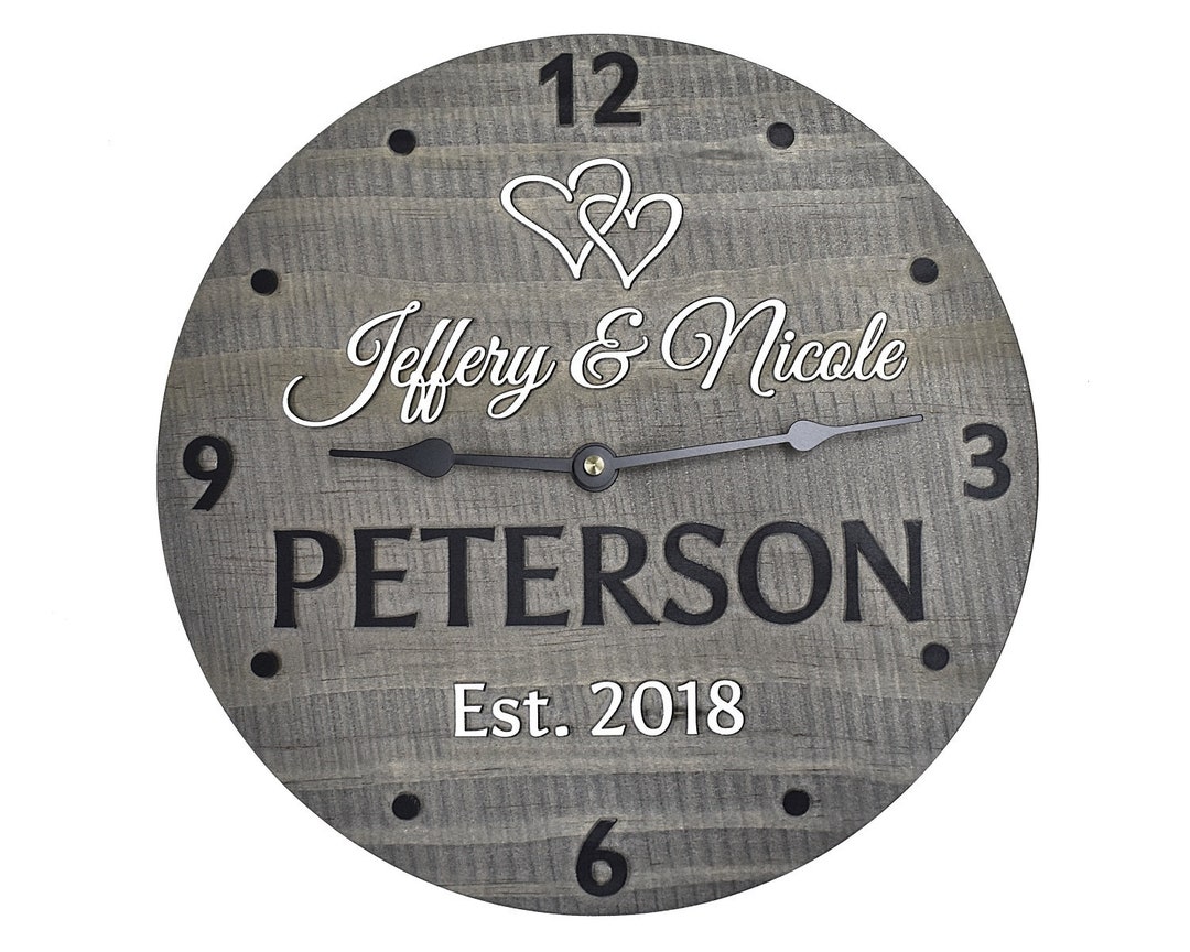Personalized Wooden Anniversary Clock: Rustic Interlocking Hearts ...