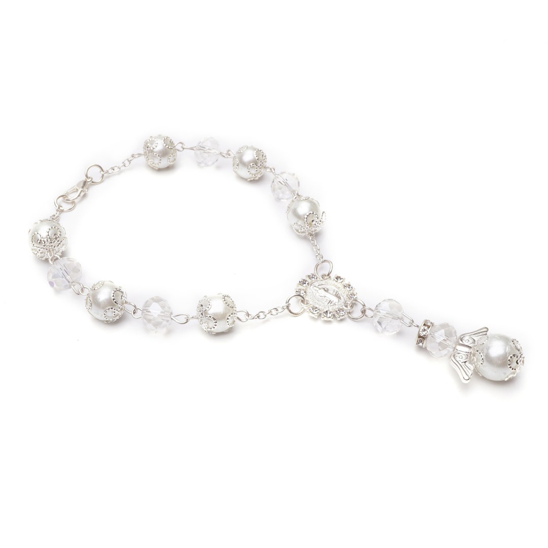 Pearl Angel Wing Crystal Bracelet Recuerdos De Bautizo, Perfect for ...