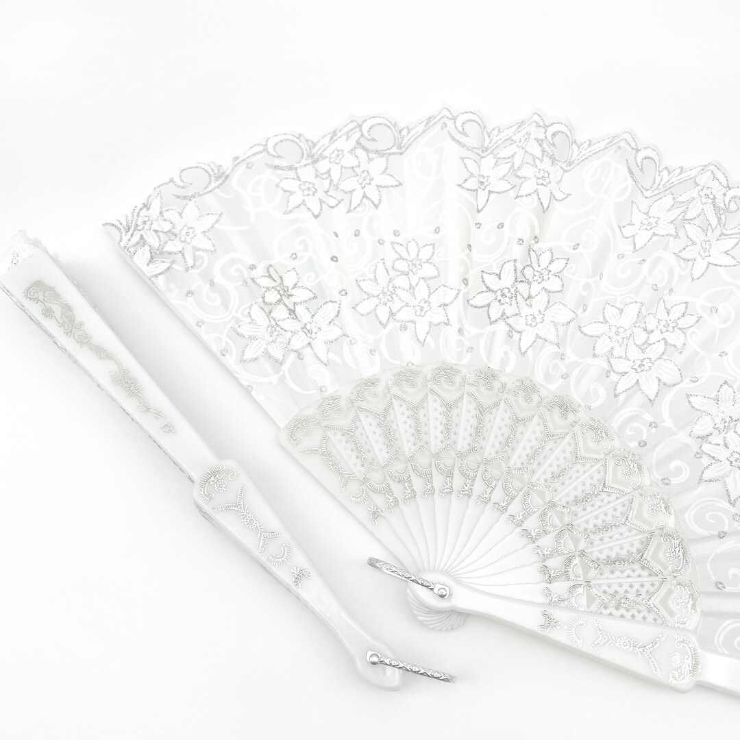 12pc White With Gold or Silver Assorted Foldable Hand Fans - Etsy