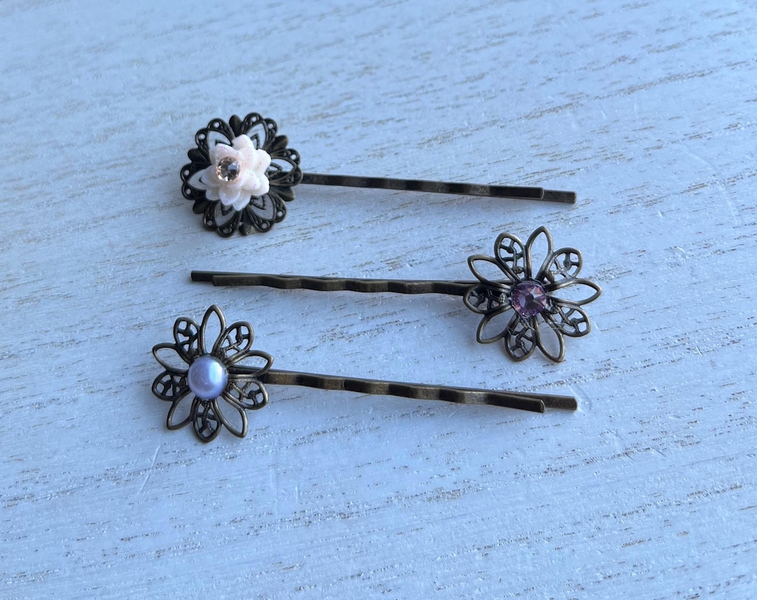 Blue Flower Bobby Pin Set - Etsy