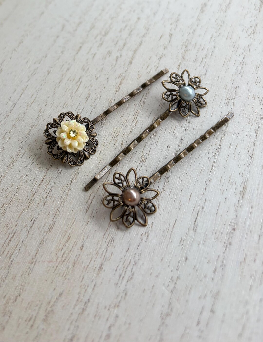 Cream Flower Bobby Pin Set - Etsy