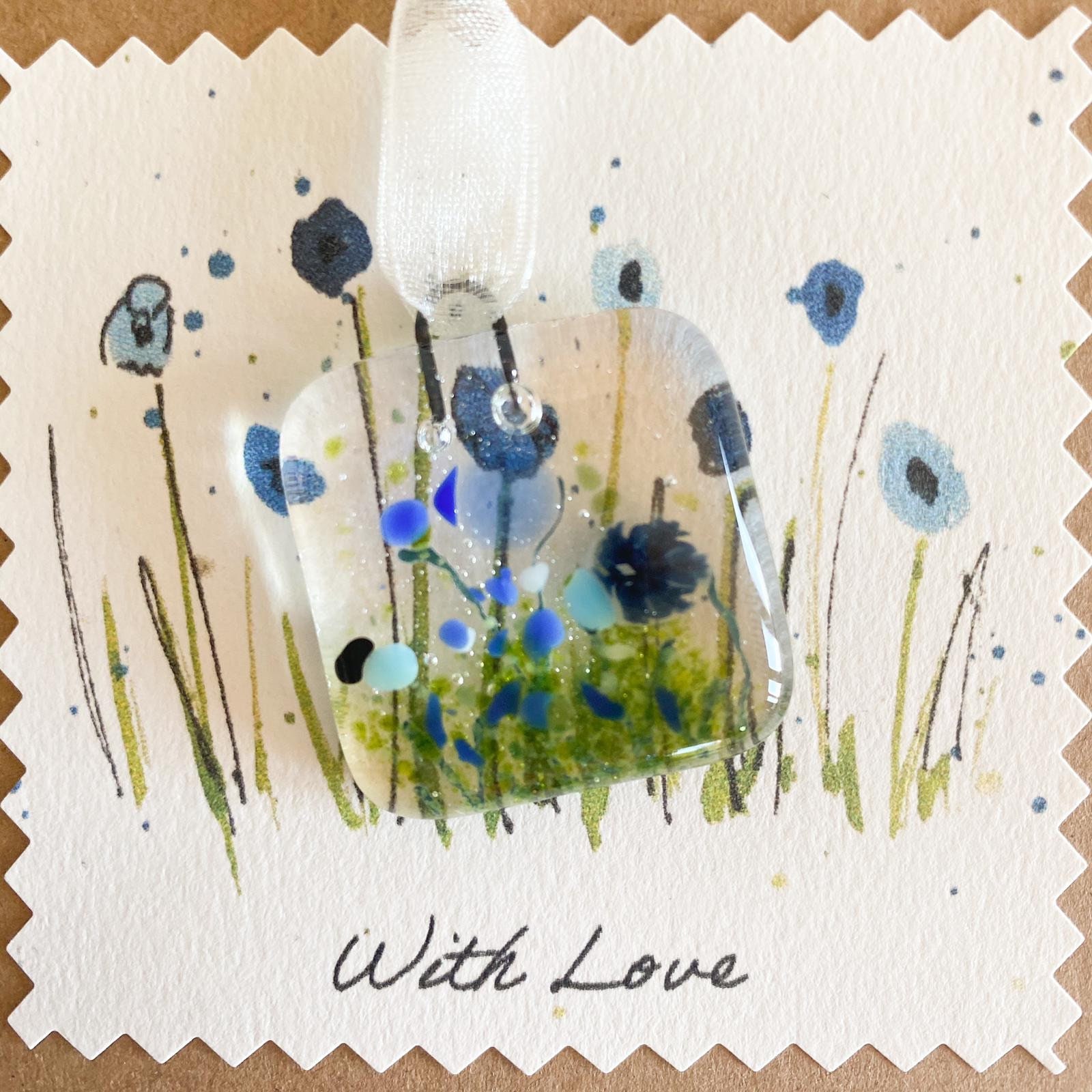 With Love Greetings Cards With Fused Glass Flower Hanger | Etsy UK