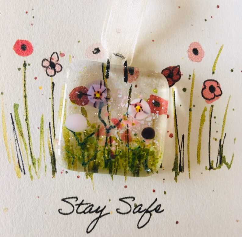 Stay safe Greetings card mini fused glass flower meadow | Etsy