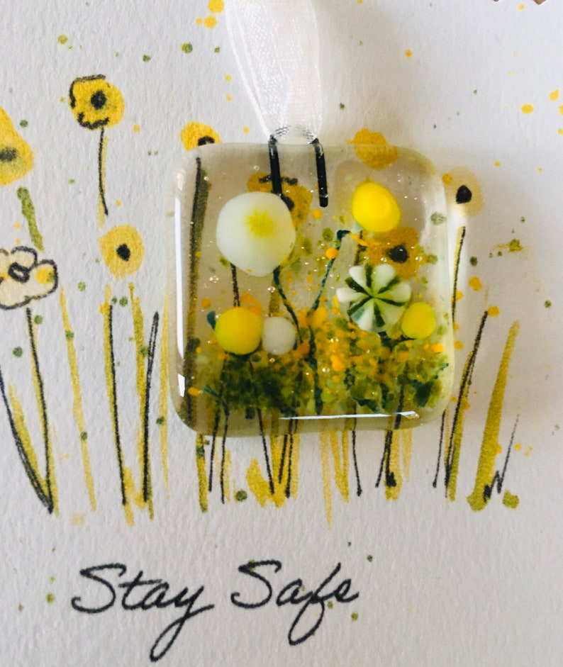 Stay Safe Greetings Card Mini Fused Glass Flower Meadow - Etsy