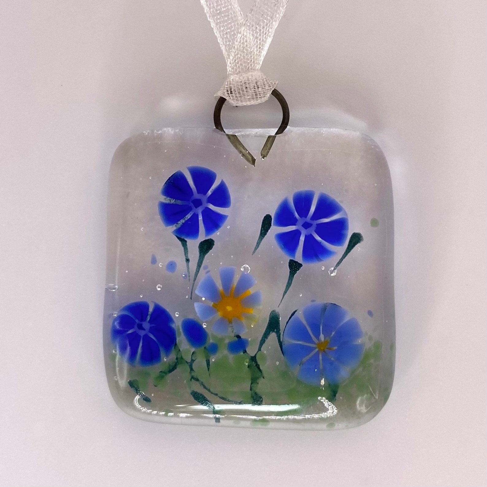 X2 Flower Hanger of Fused Glass - Flower Meadow Hangers - Red - Blue ...