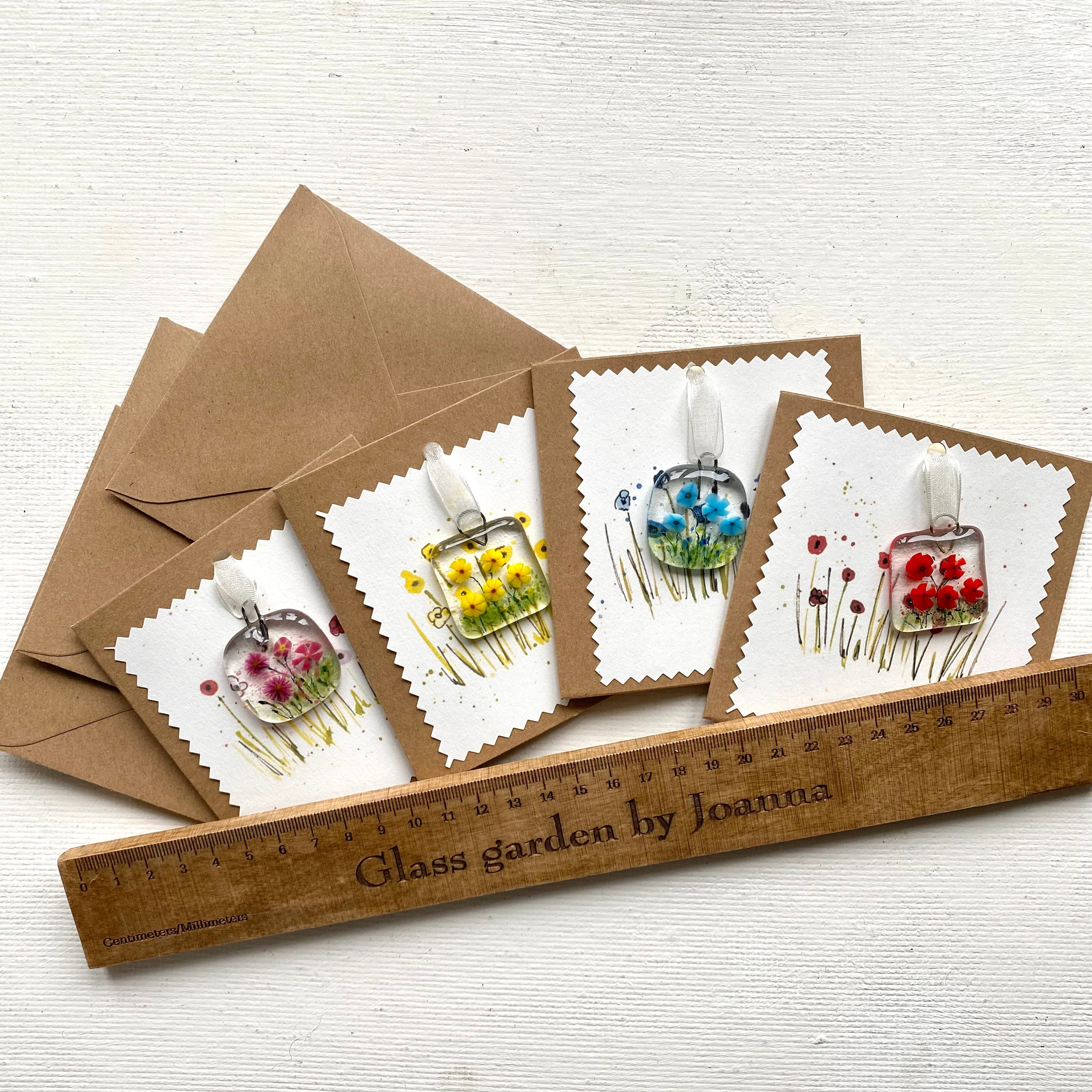 Greetings Cards With Flower Meadow Fused Glass Hanger - Etsy UK
