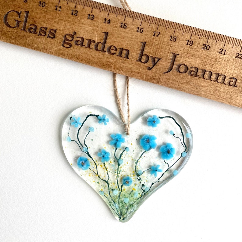 Forget Me Not Fused Glass Heart: Flower Meadow Hanging Decoration - Etsy