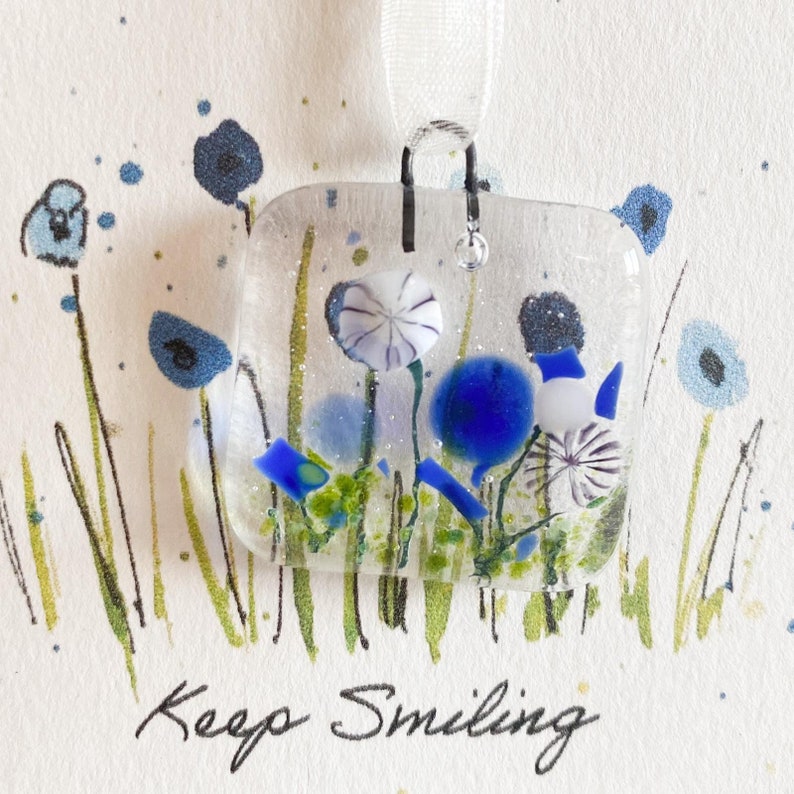 Keep Smiling Card With Fused Glass Flower Meadow Keepsake. - Etsy