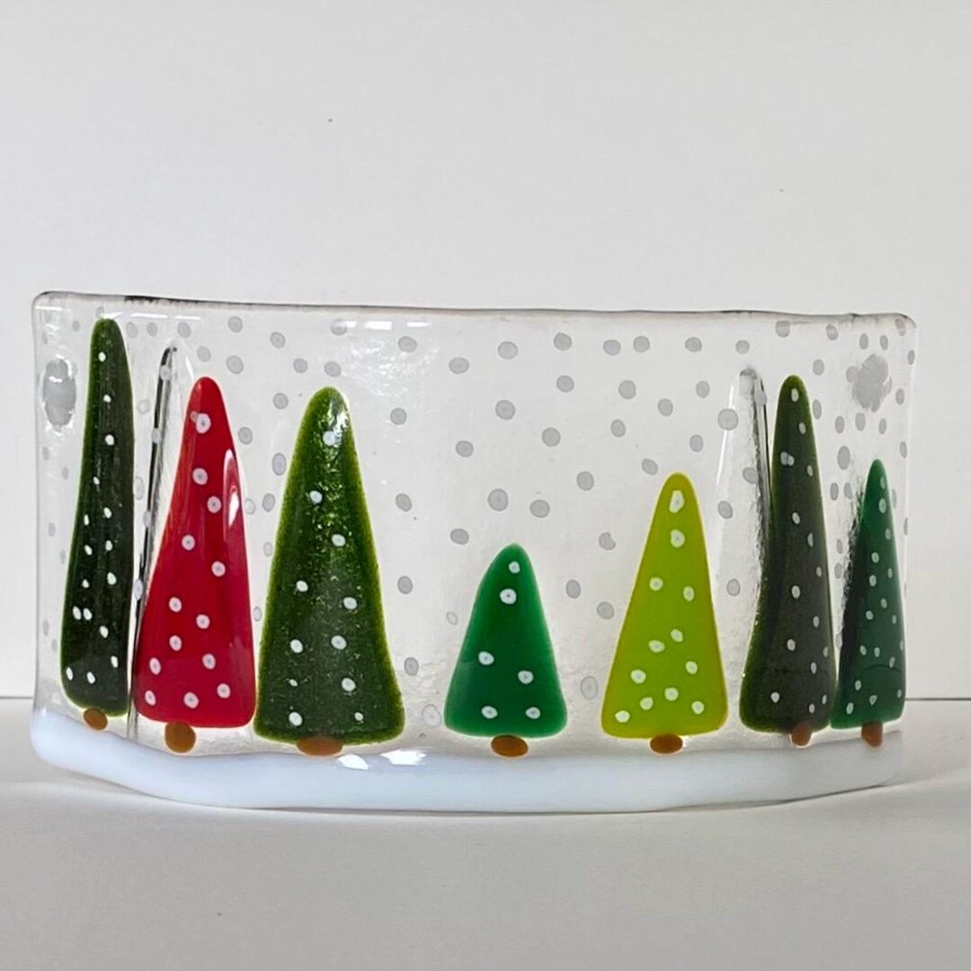 Fused Glass Christmas Tree Curve – Winter Wonderland Scene - Etsy