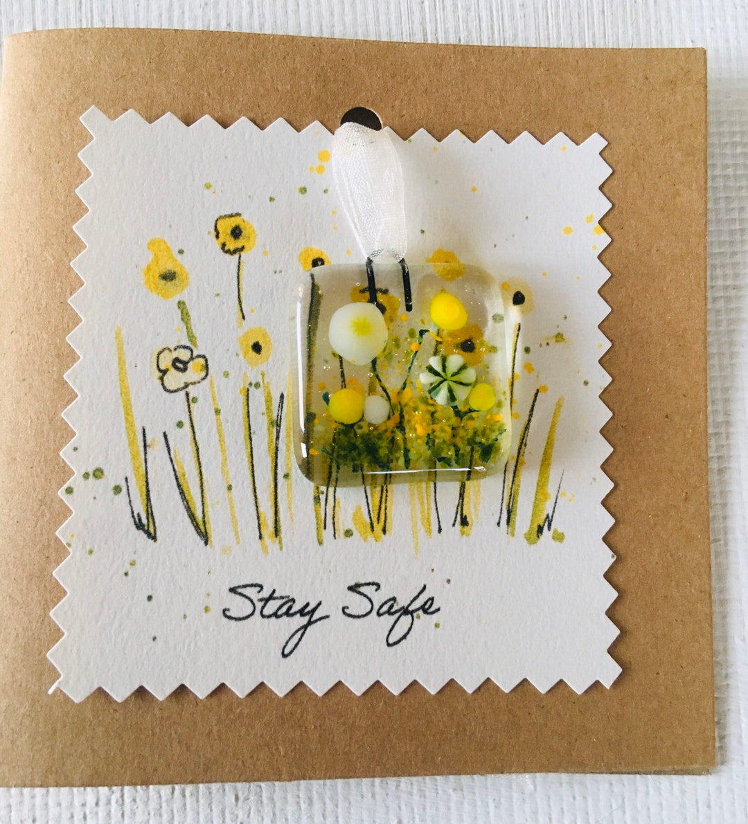 Stay Safe Greetings Card Mini Fused Glass Flower Meadow - Etsy