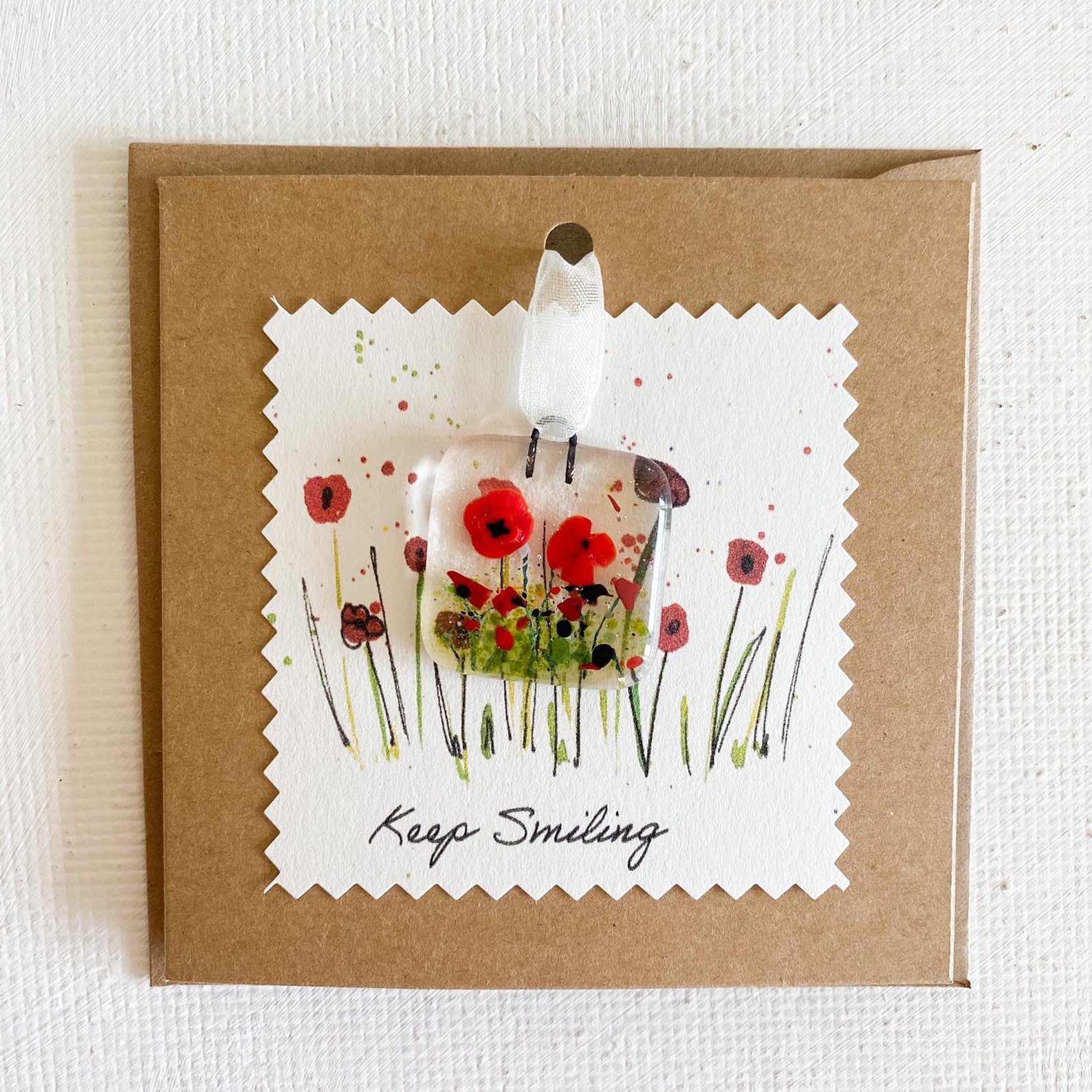 Keep Smiling Card With Fused Glass Flower Meadow Keepsake. - Etsy