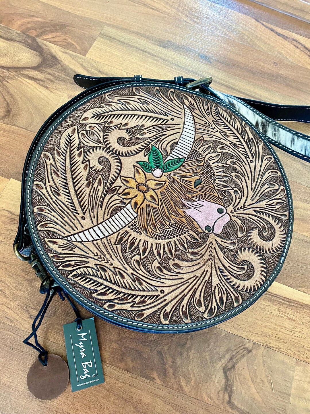 Highland Cow Bag, Round Leather Purse, Western Crossbody, MYRA Round ...