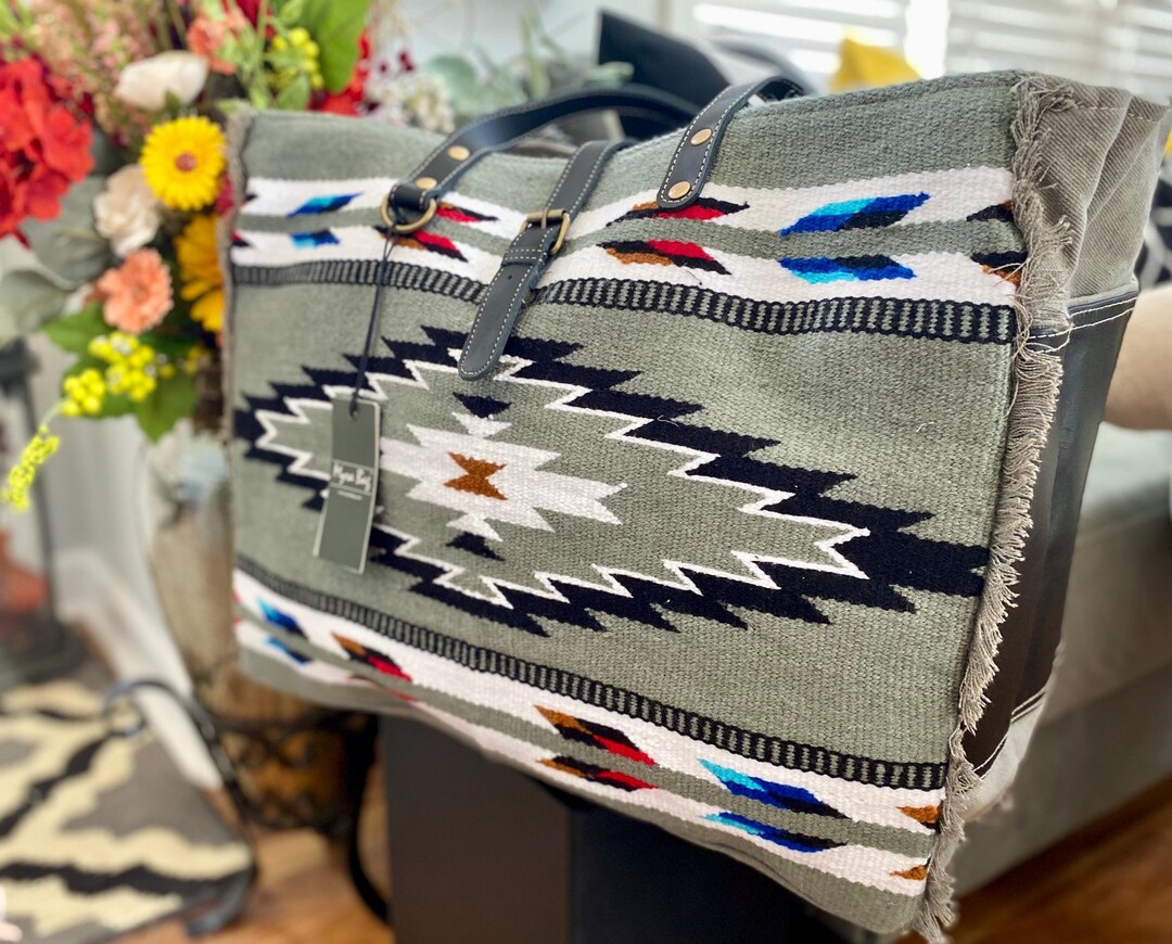 Myra Weekender, Leather Weekender, Large Tote Bag, Aztec Southwestern ...
