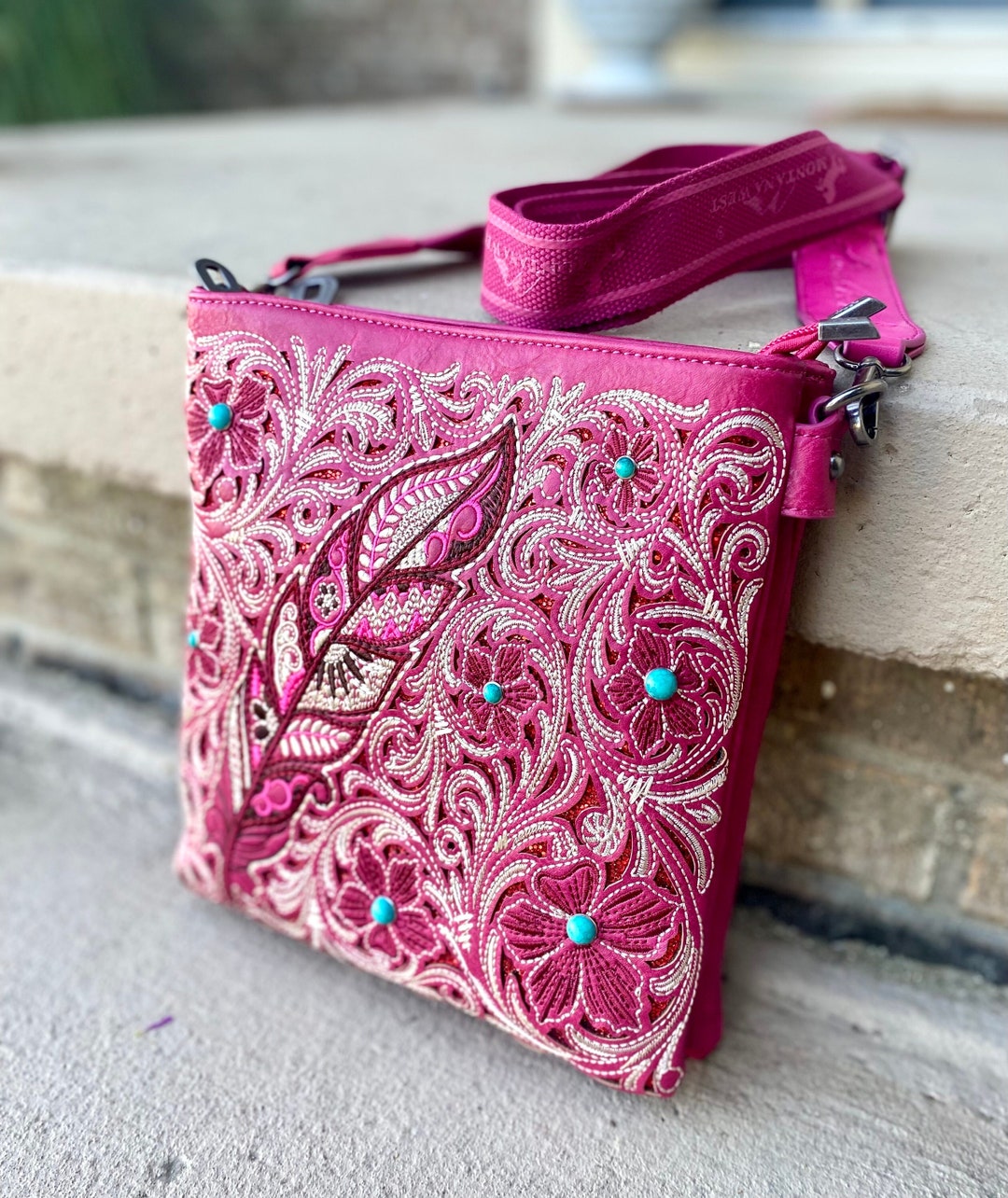 Pink Concealed Carry Bag, Pink Crossbody, Floral Crossbody Bag, Feather ...