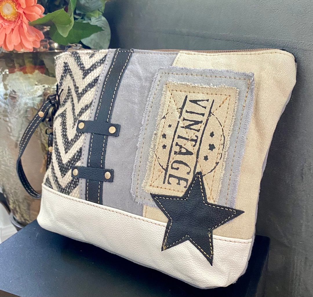 Vintage Patchwork Bag, Cosmetic Bag, Chevron Bag, Small MYRA Purse ...