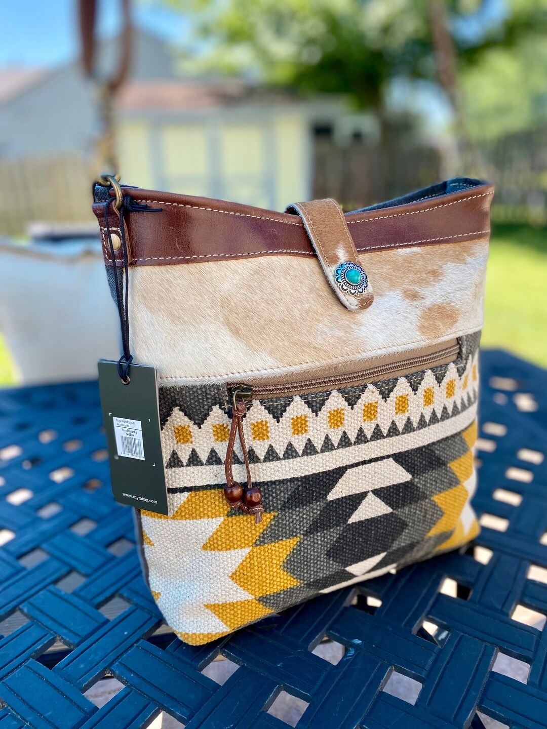 Colorful Messenger Bag, Upcycled Canvas Crossbody, Myra Cowhide Handbag ...