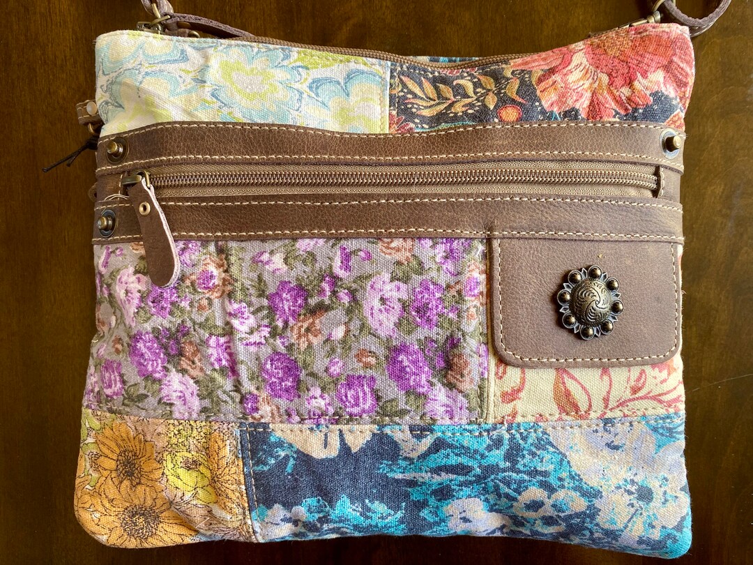 Floral Patchwork Crossbody Bag, Spring MYRA Purse, Colorful Canvas Tote ...