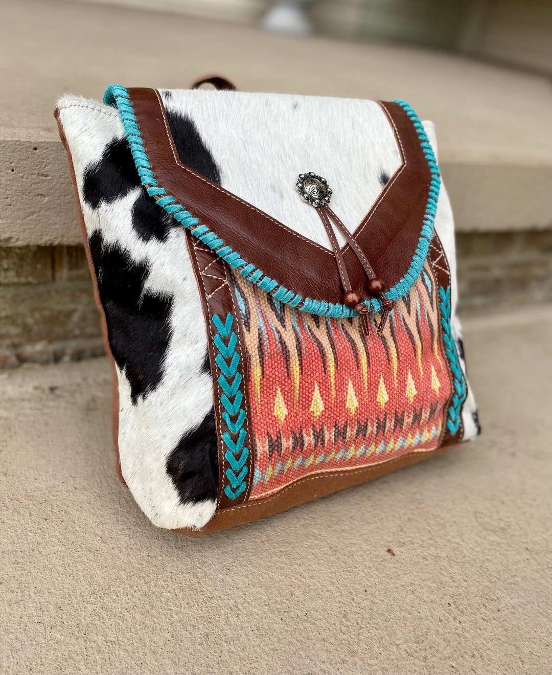 Western Backpack, Speckled Cowhide Bag, Aztec MYRA Backpack, Upcycled ...