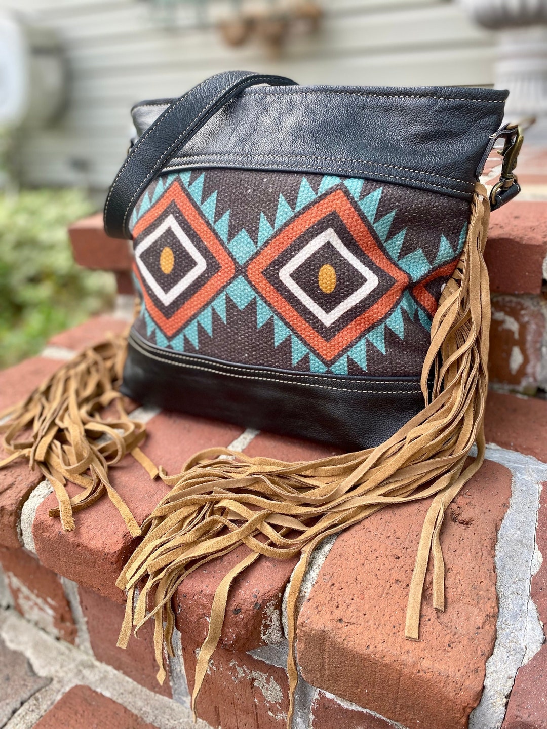 MYRA Crossbody, Black Leather Bag With Fringe, Western Bag, Leather ...