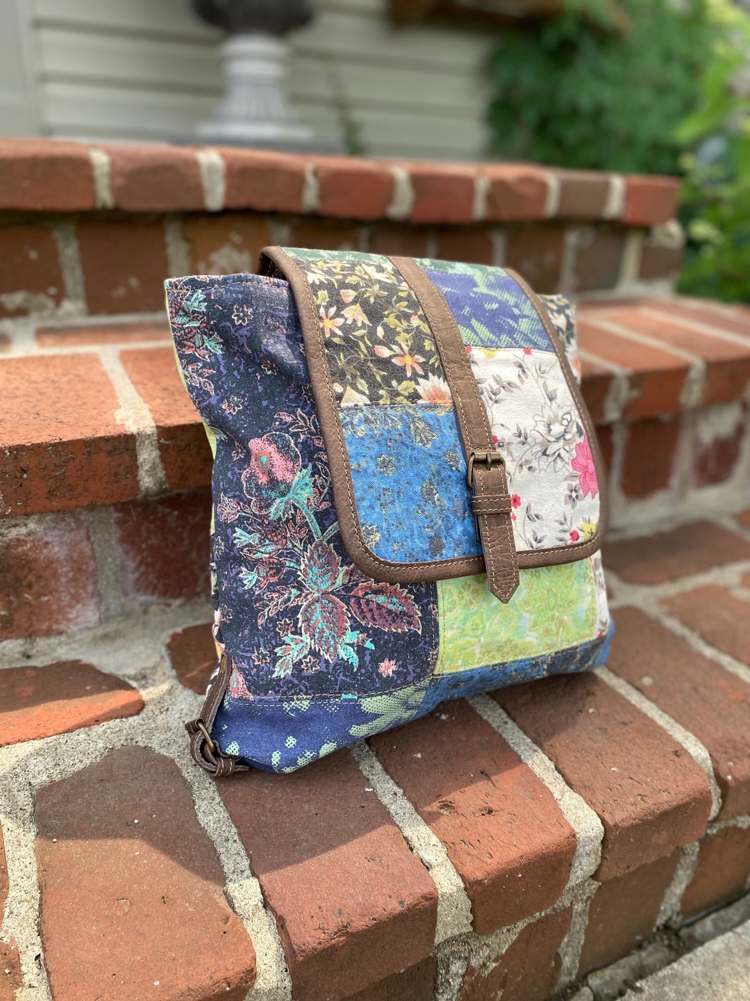 Patchwork Backpack, Floral MYRA Weekender, Colorful Canvas Bookbag ...