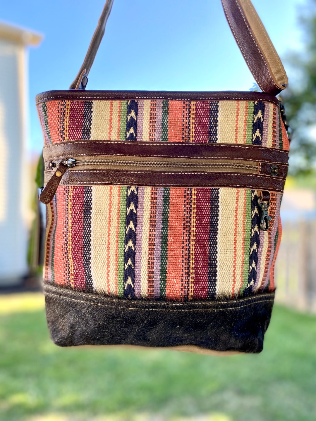 Striped Shoulder Bag, MYRA Bag, Serape Handbag, Recycled Military Tent ...