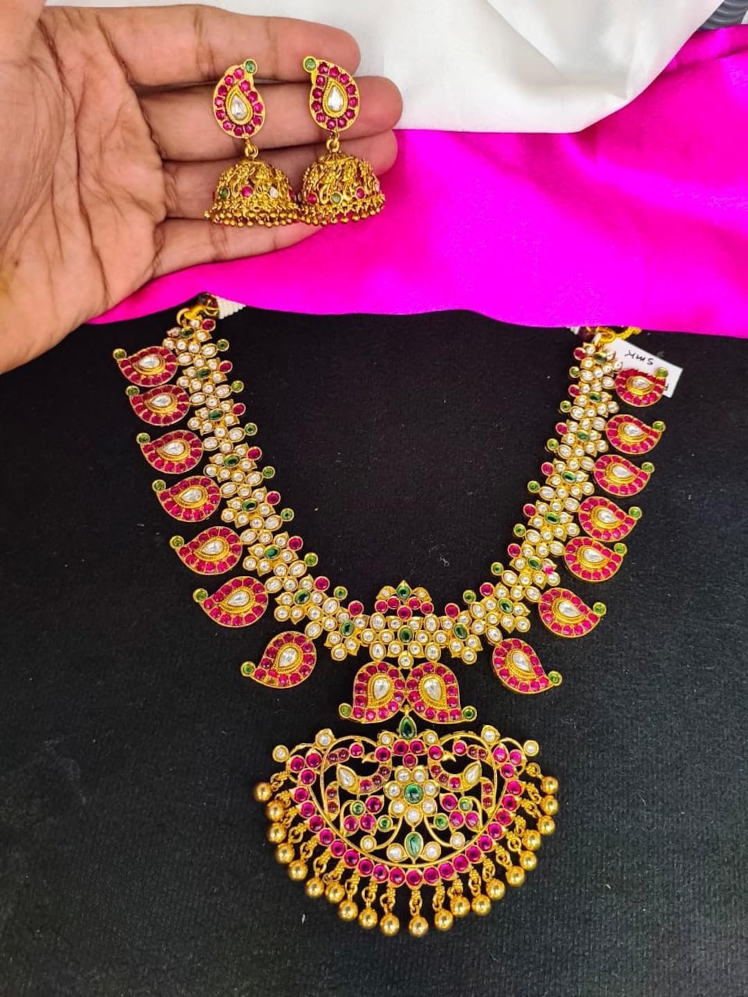 Traditional Kempu Necklace Set With Jhumka Earrings - Etsy
