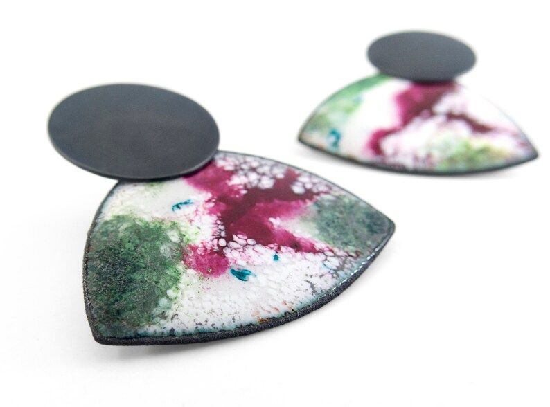 Enamel Earrings. Oxidized Post Earrings. Unique Earrings. - Etsy